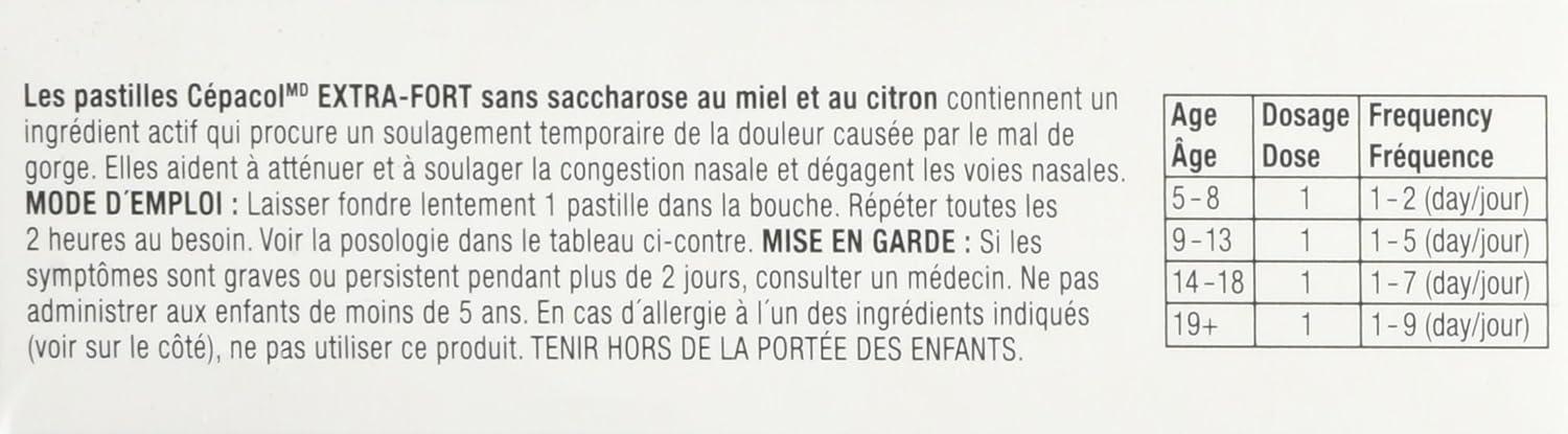 C pacol Extra Strength Sucrose Free Honey Lemon Sore Throat lozenges ...