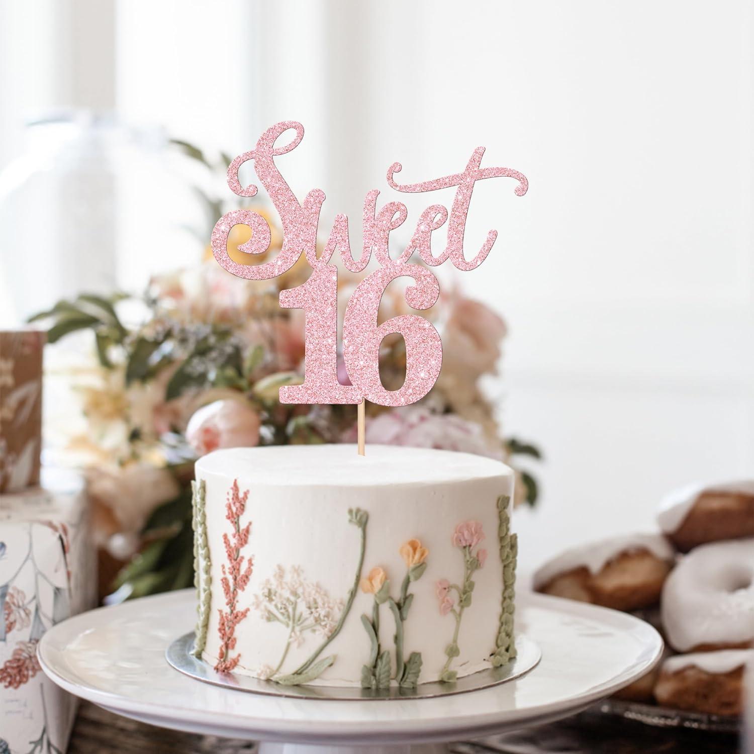 Xsstarmi 1 Pack Sweet 16 Cake Topper Glitter Happy 16th Birthday Cake ...