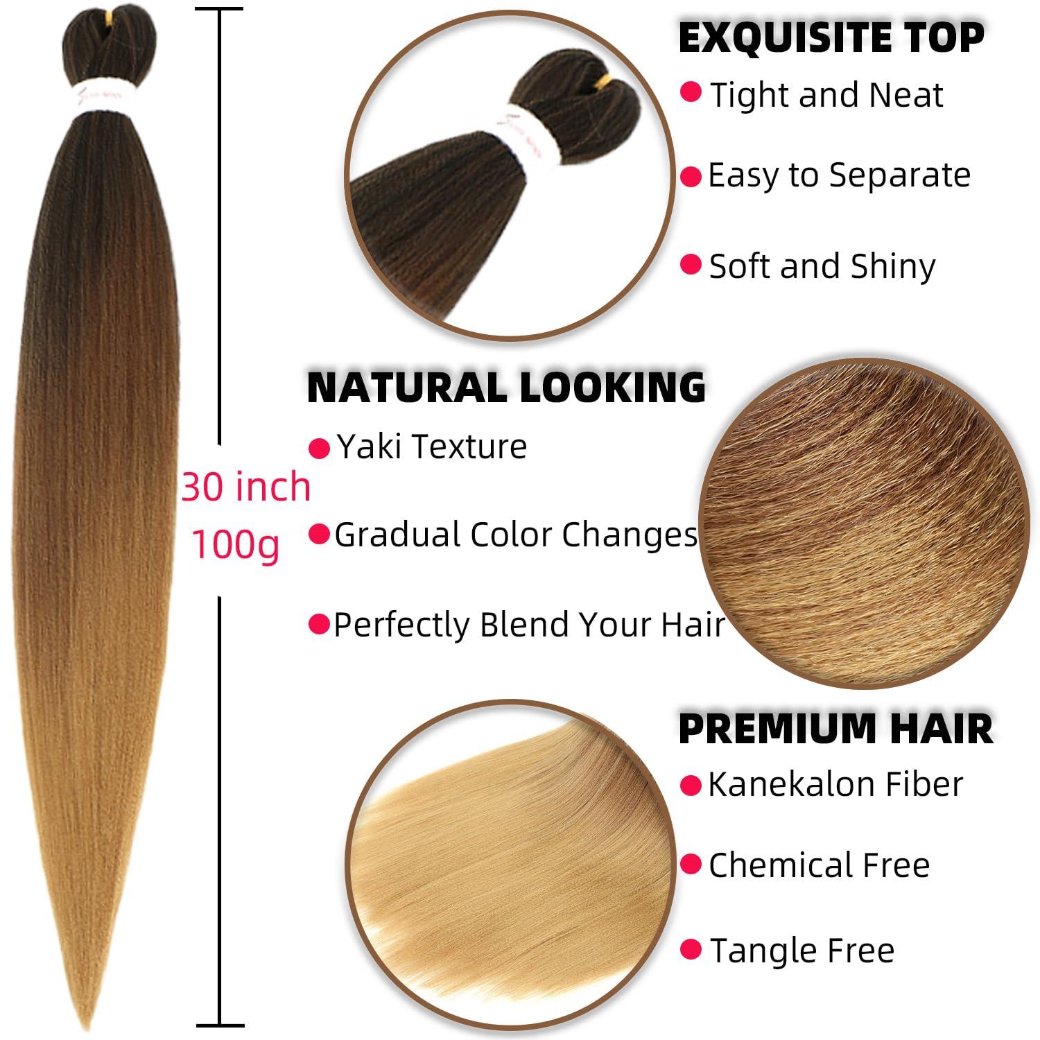 Xusuperb 30-Inch Ombre Braiding Hair Extensions - Pre-Stretched Kanekalon Soft Knotless Yaki ...