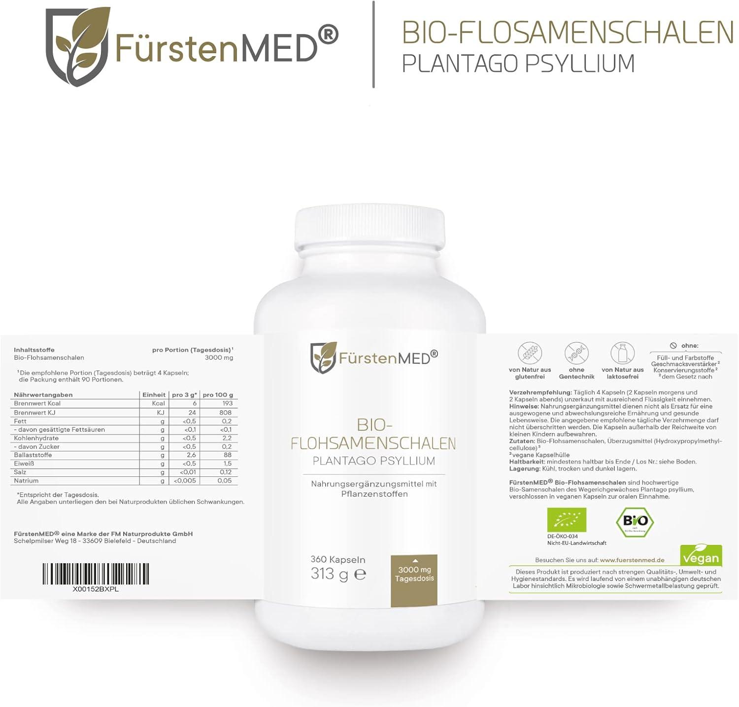 Buy F rstenmed Bio Psyllium Capsules - 360 Organic High-Dose 3000mg ...