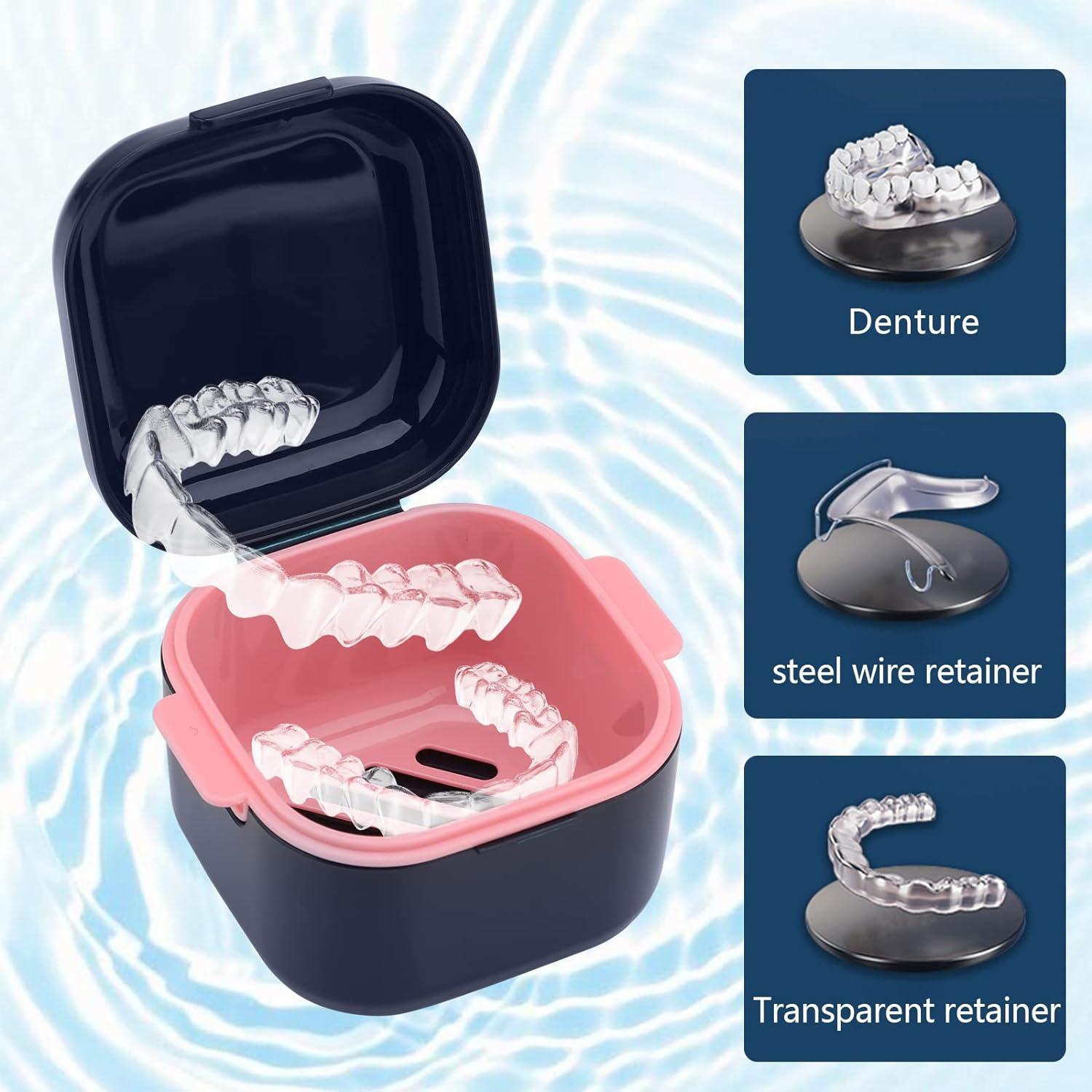 Denture Box Dental Bath with Strainer Portable False Teeth Storage ...