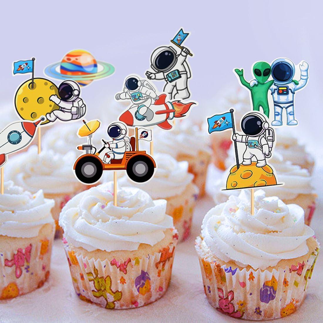 Daimay 32PCS Outer Space Cupcake Toppers Spaceship Themed Party Cake ...