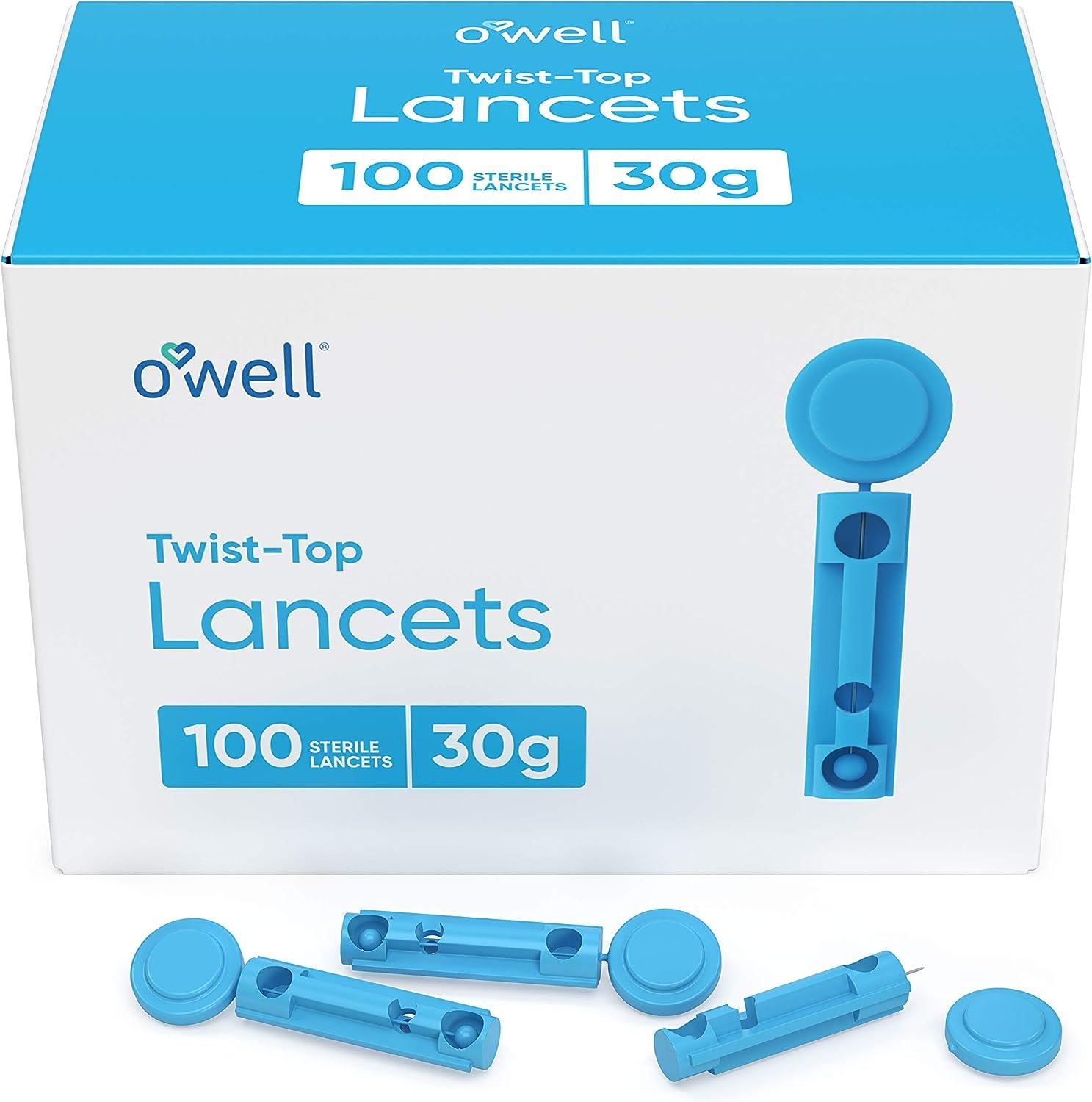 O'Well Lancing Device Kit + 100 Sterile Twist Top Lancets 30 Gauge ...