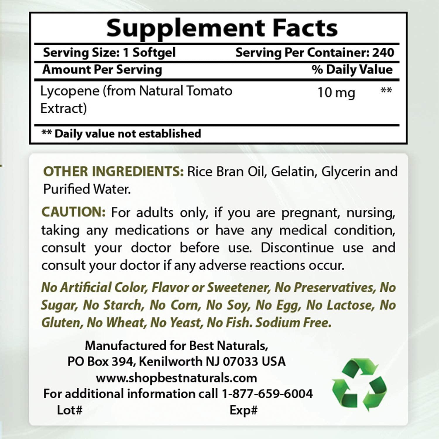 Best Naturals Lycopene Tomato Extract 10mg Softgels - 240 Count Pack (1)