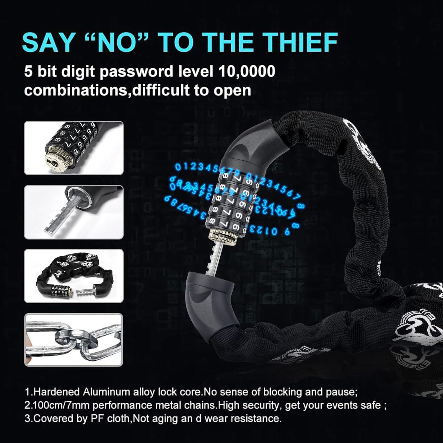 High-Security 1000mm Bicycle Chain Lock - 5-Digit Number Combination ...