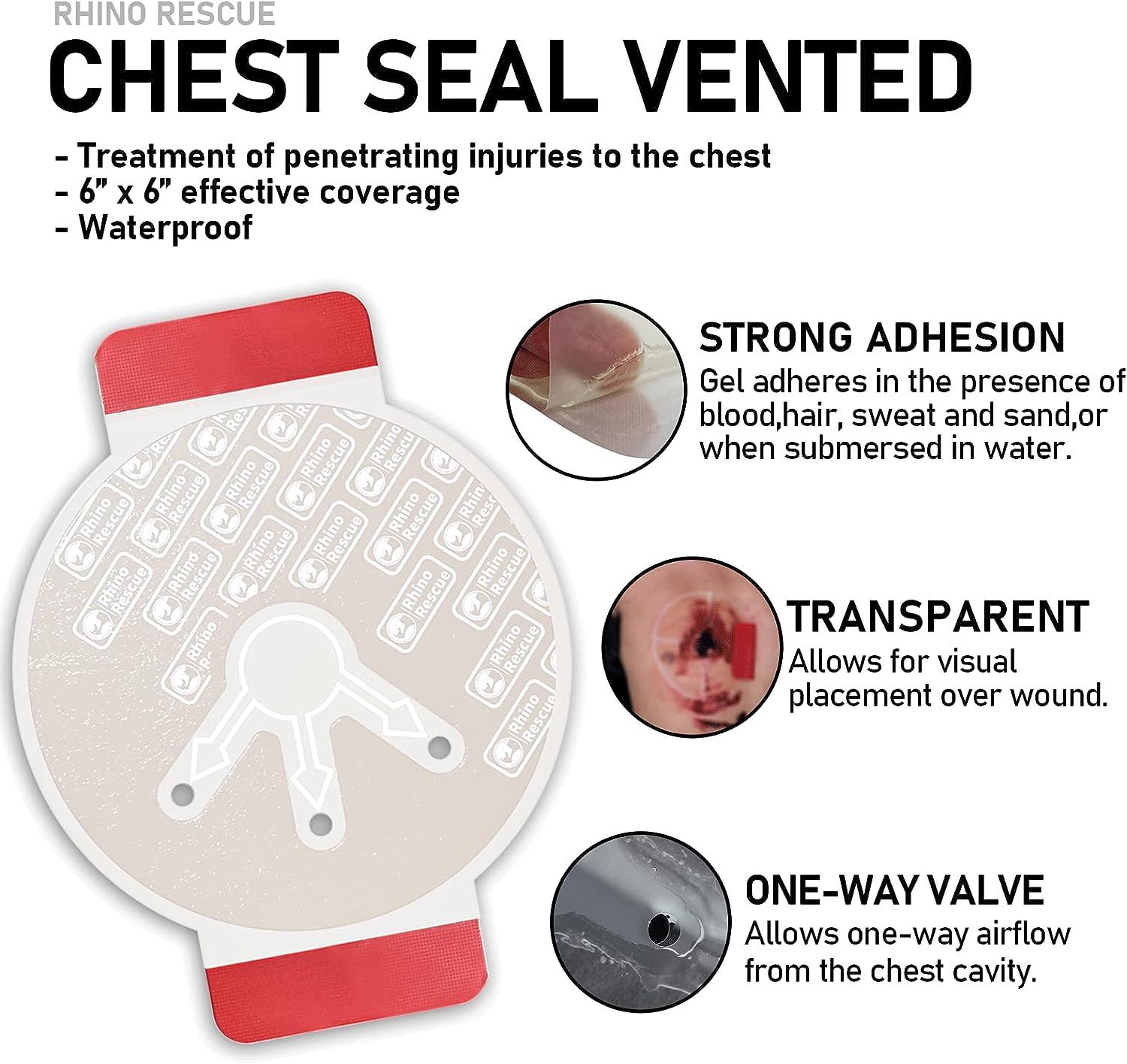 RHINO RESCUE Vent Chest Seal (2 Pack) - Emergency Trauma Dressing for ...