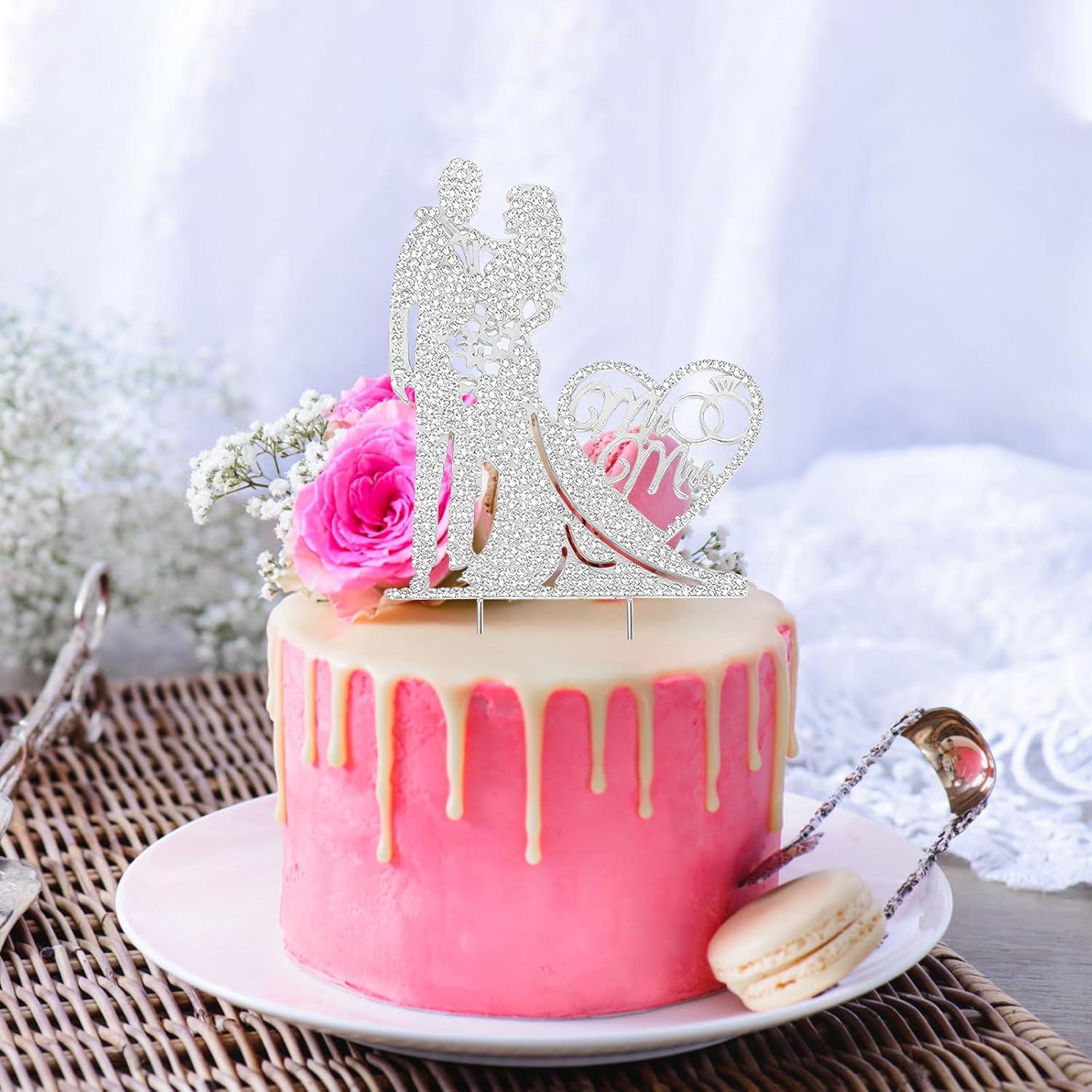 Personalized Silver MR & MRS Wedding Cake Topper with Strass | Elegant ...