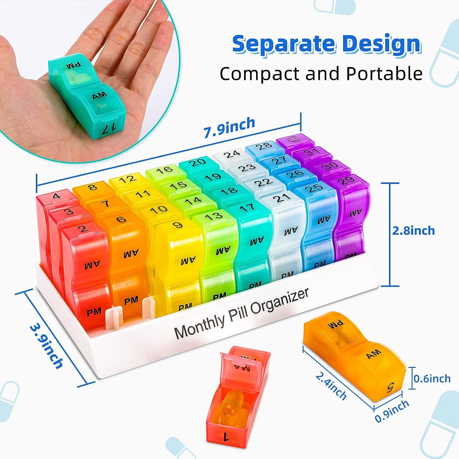 Monthly Pill Organizer 2 Times a Day | AM PM 31 Day Pill Box with Small ...
