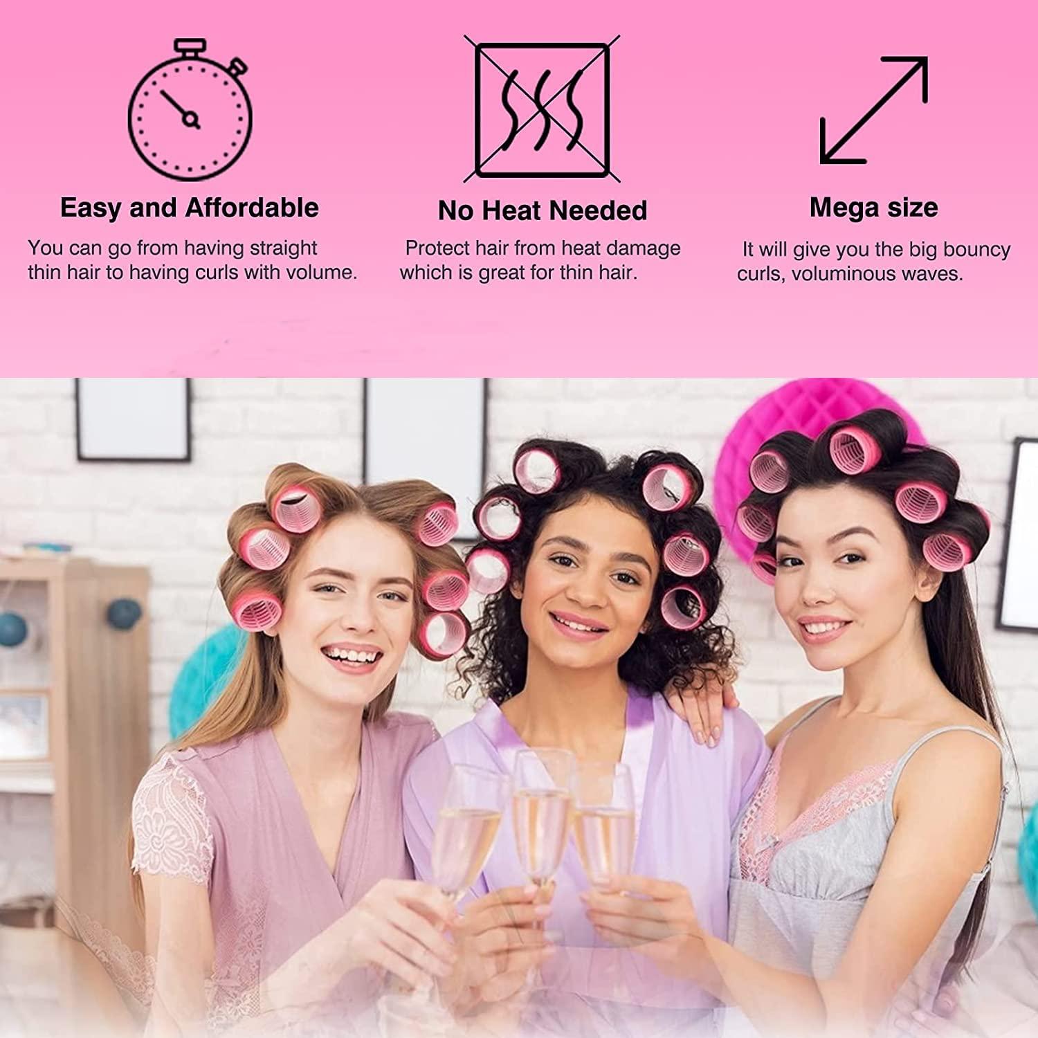 Lock Winder Large Curls - 24 Heatless Self-Adhering Jumbo Hair Rollers ...
