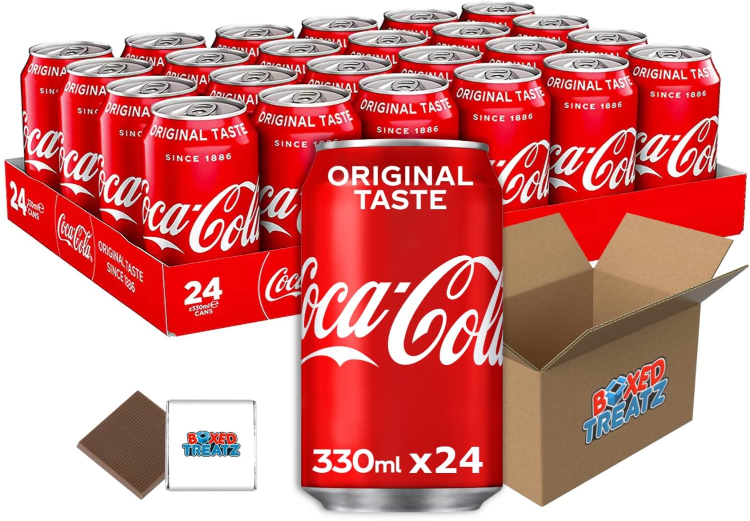 Cola Regular Coke Cans (24 x 330ml) Original Taste Sparkling Soft Drink ...