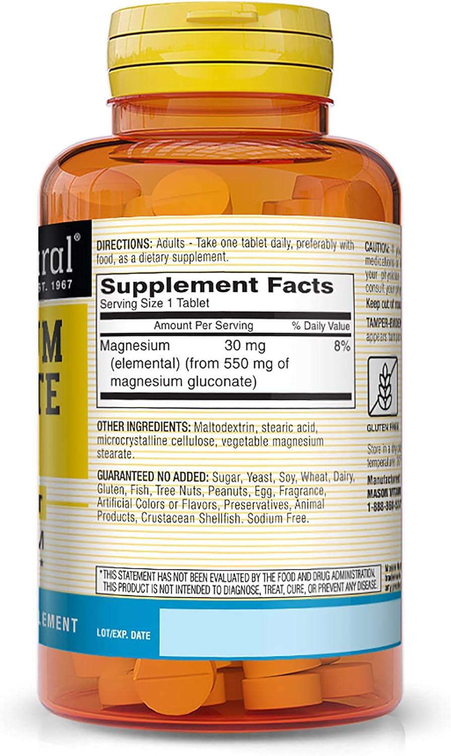 Mason Natural Magnesium Gluconate 550mg - Supports Heart, Nervous ...