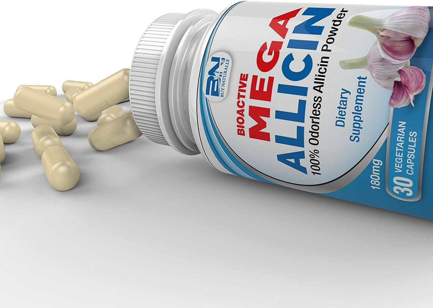 Naturally Mega Allicin 180000mcg Vegetarian Capsules | Odorless Non-GMO ...