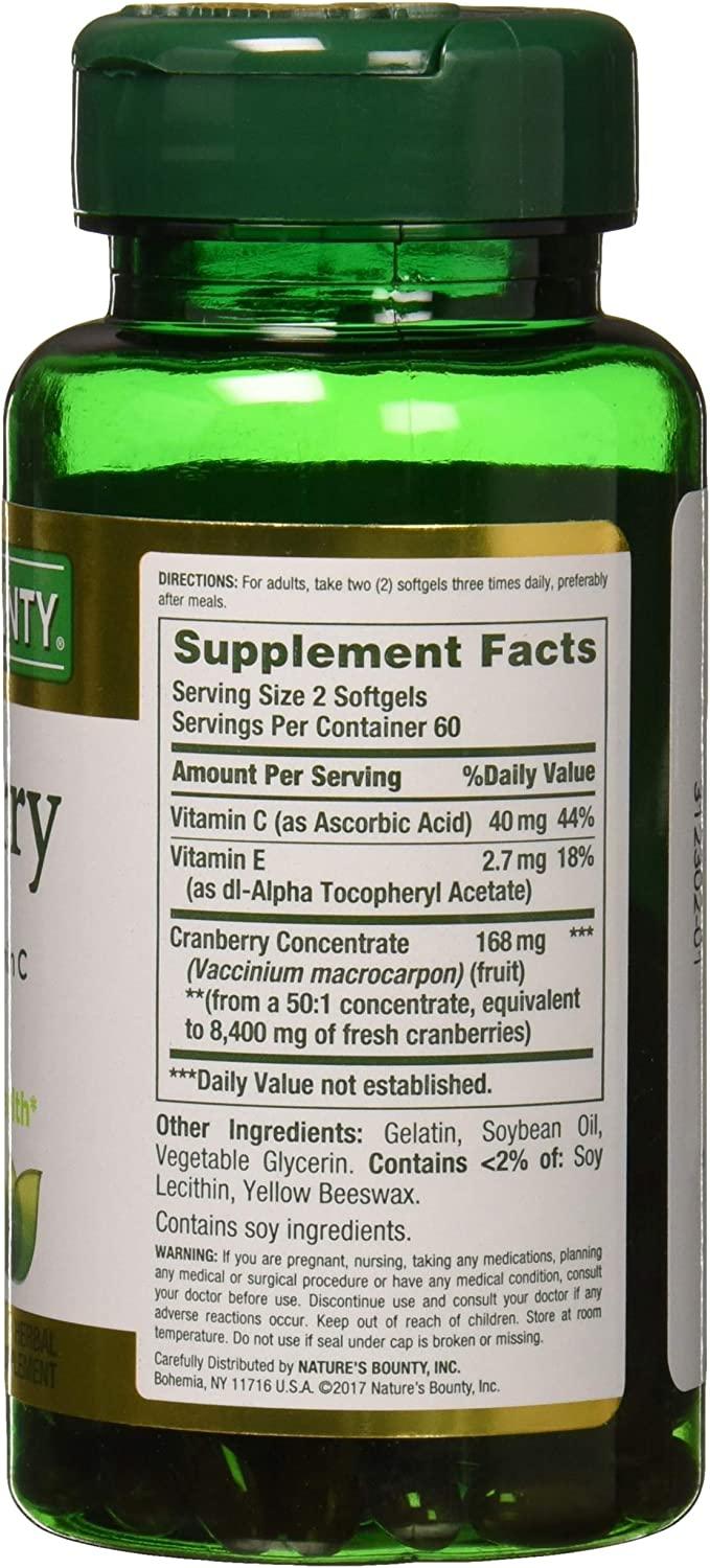 Nature's Bounty Cranberry 4200mg with Vitamin C 120 Softgels - Pack of ...