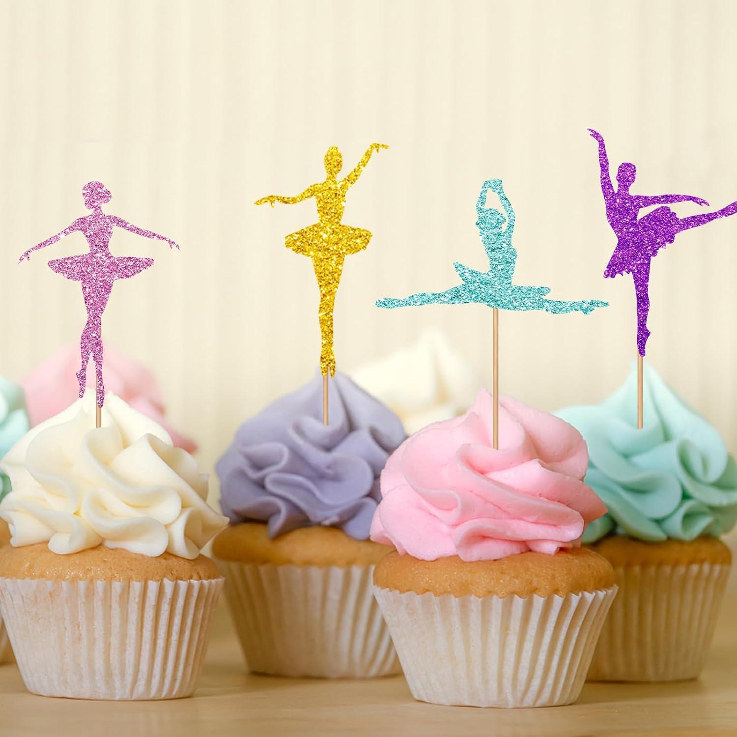 Ballerina Cupcake Toppers Tutu Ballet Dancer Cupcake Decor Pink&Gold ...