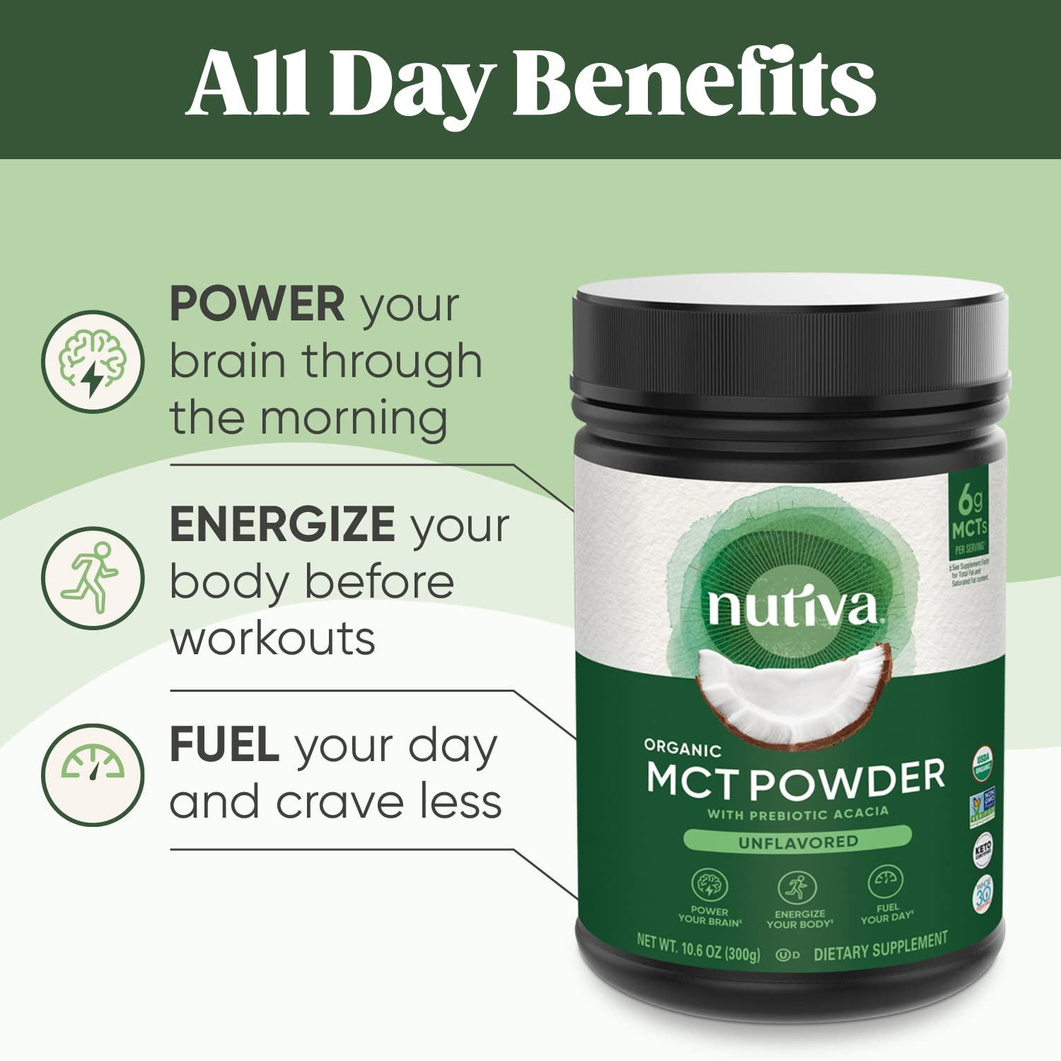 Nutiva Organic MCT Powder with Prebiotic Fiber - Keto & Paleo, 10.6 oz ...