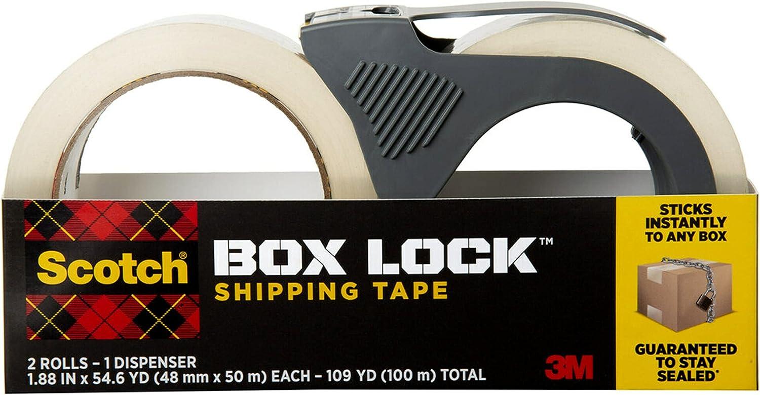 Scotch Box Lock Packaging Tape 2 Rolls with 1 Refillable Dispenser 1.88 ...