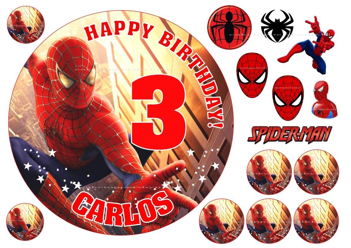 Edible Spiderman 7.5" Icing Boys Personalised Cake Topper with EXTRA'S ...