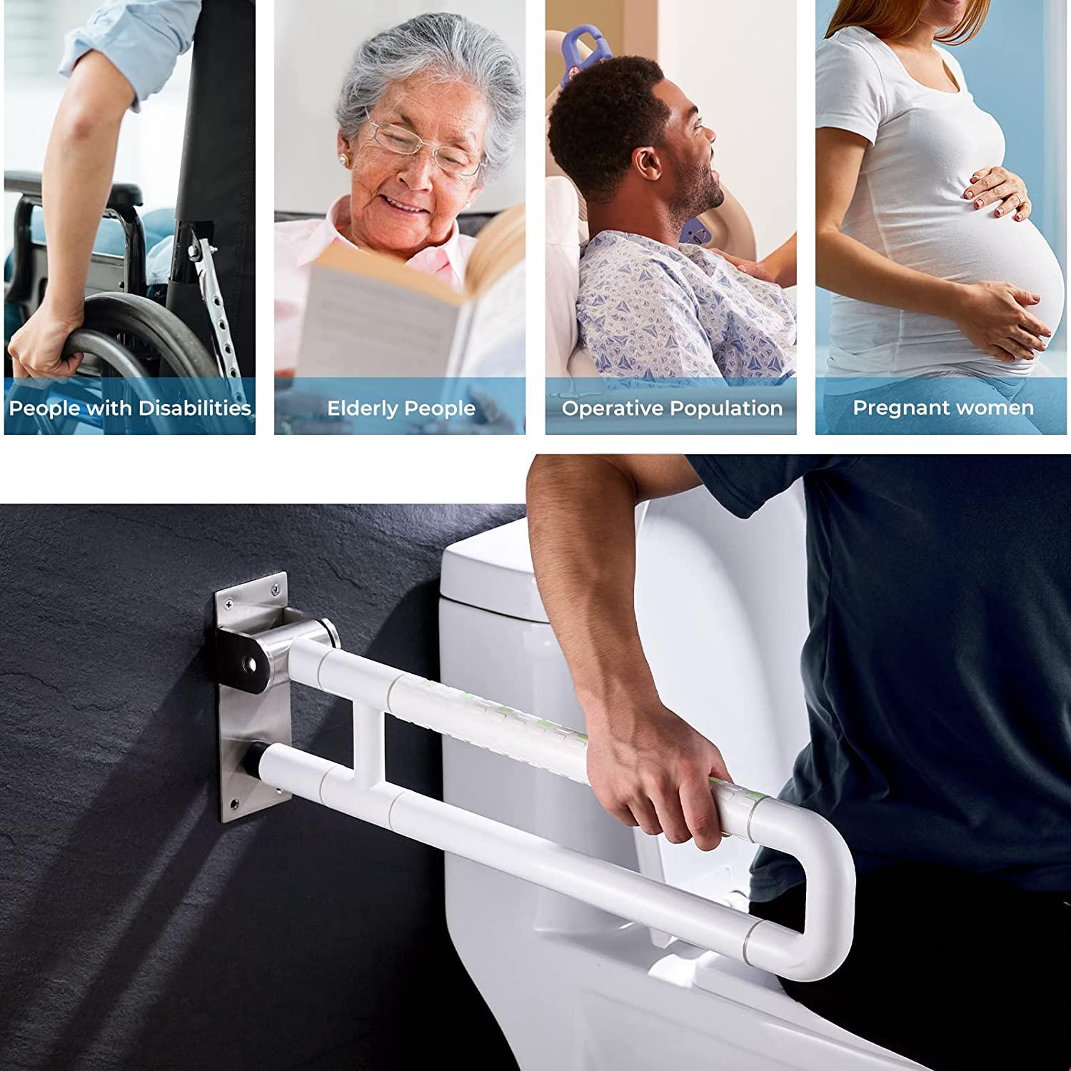 Handicap Grab Bars for Bathroom Flip Up Toilet - Rails for Elderly for Wall Non-Slip Toilet ...