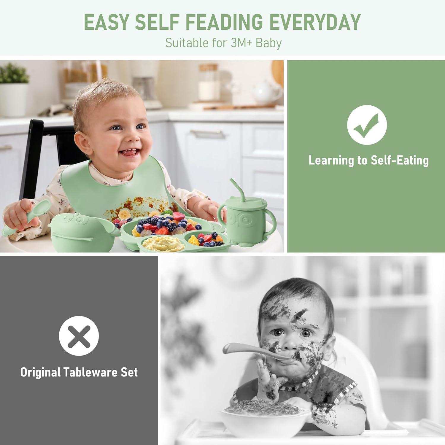 Silicone Baby Weaning Set (10 Pcs) - Adjustable Bib, Suction Bowl ...