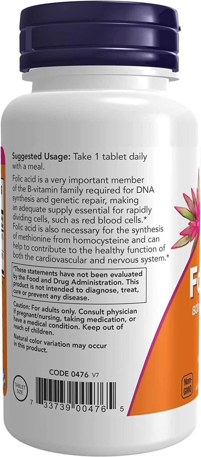 NOW Folic Acid 800 mcg + B-12 25 mcg B Complex Vitamin 250 Tablets ...
