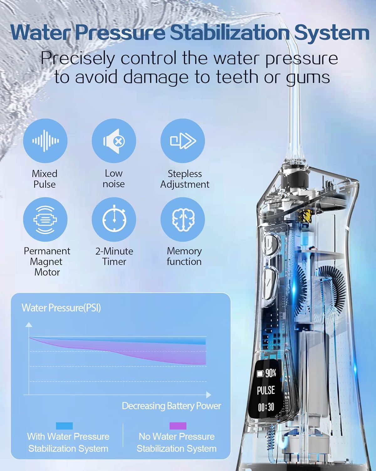 Cordless Water Flosser with 6 Modes OLED Display - IPX8 Waterproof ...