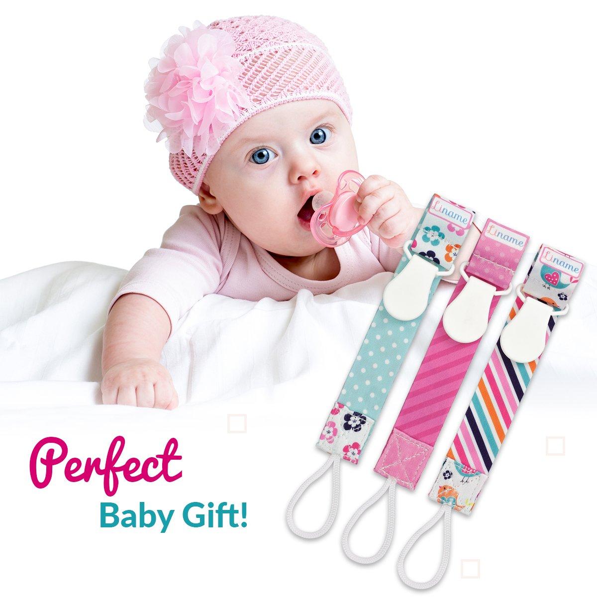Liname Neutral Pacifier Clip - 3 Pack for Boys & Girls - Baby Binky ...