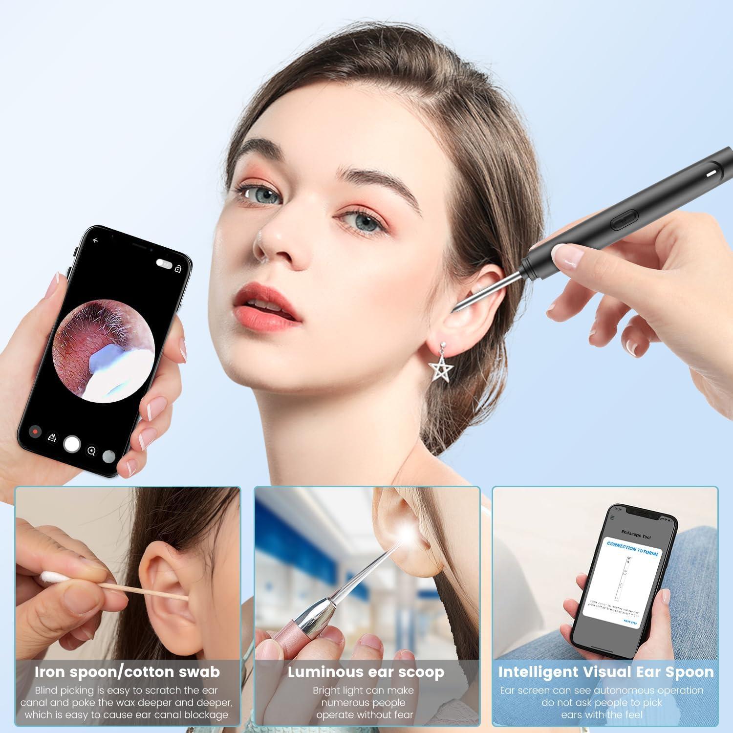 1080P HD Wireless Ear Otoscope with Camera, LED Lights, 8 Pcs Ear Set ...