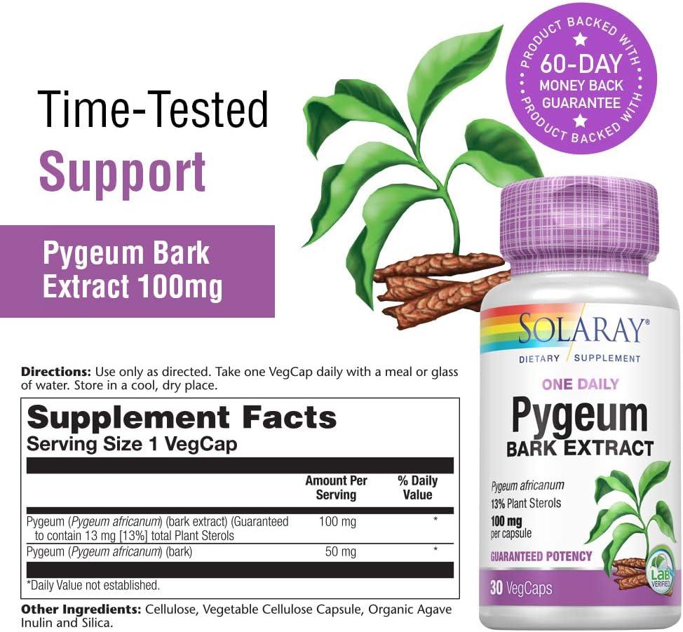 SOLARAY Pygeum Bark Extract 100mg for Healthy Prostate Support - 30 ...