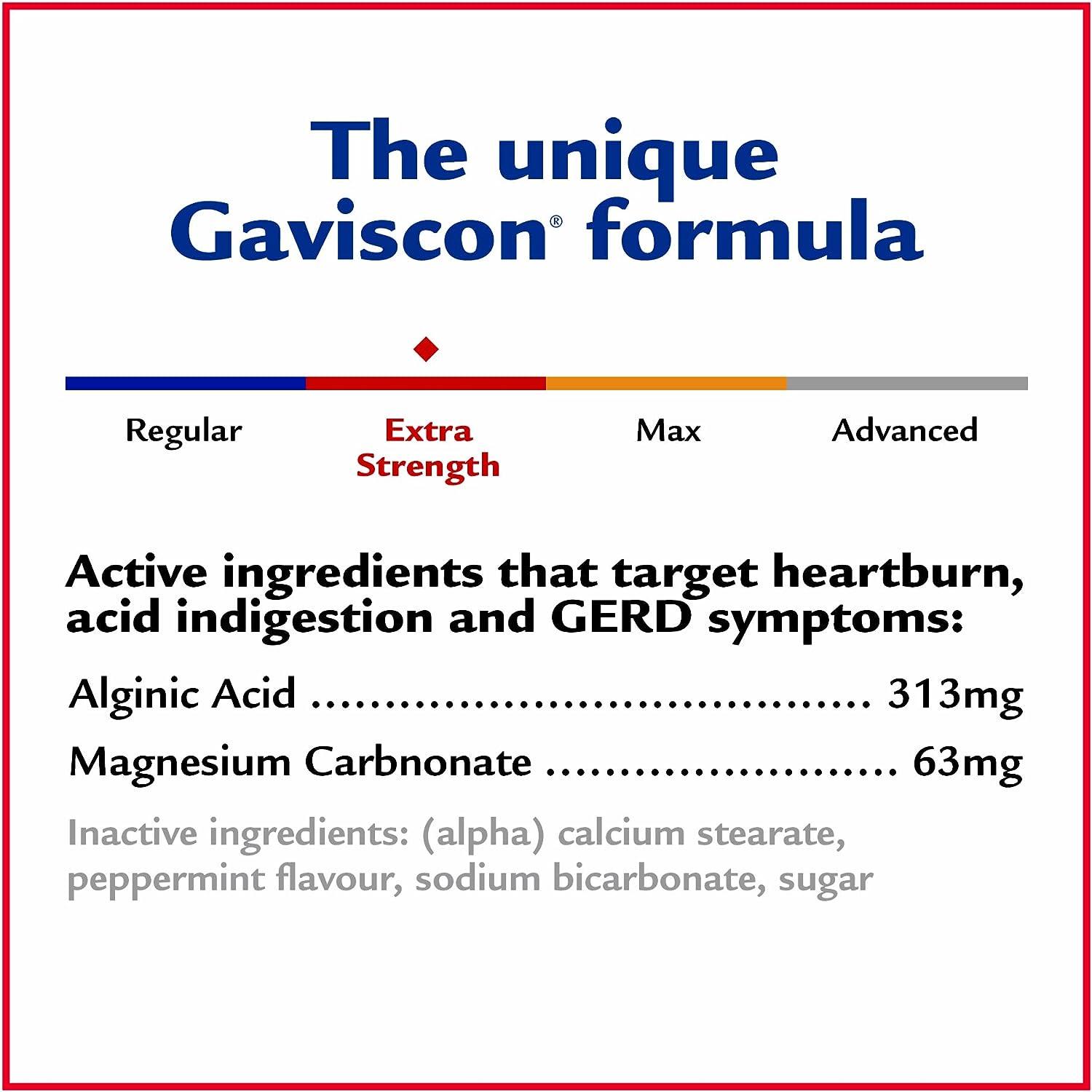 Gaviscon Extra Strength Peppermint Tablets - 60 Count | Fast Heartburn ...