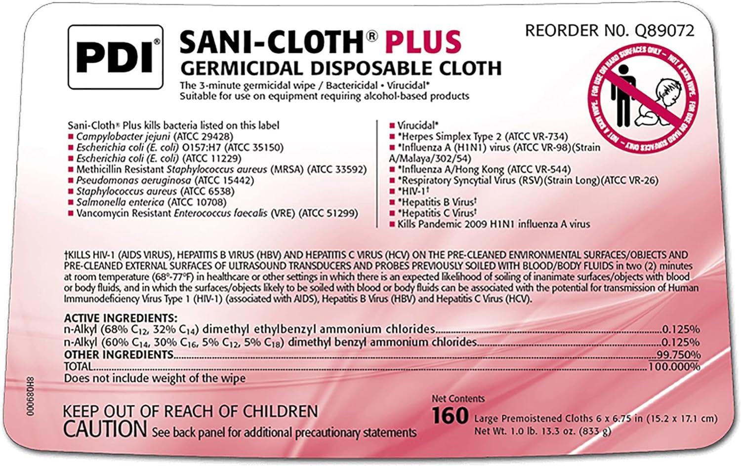PDI Sani-Cloth Plus Large Germicidal Disposable Cloth 160-Count ...