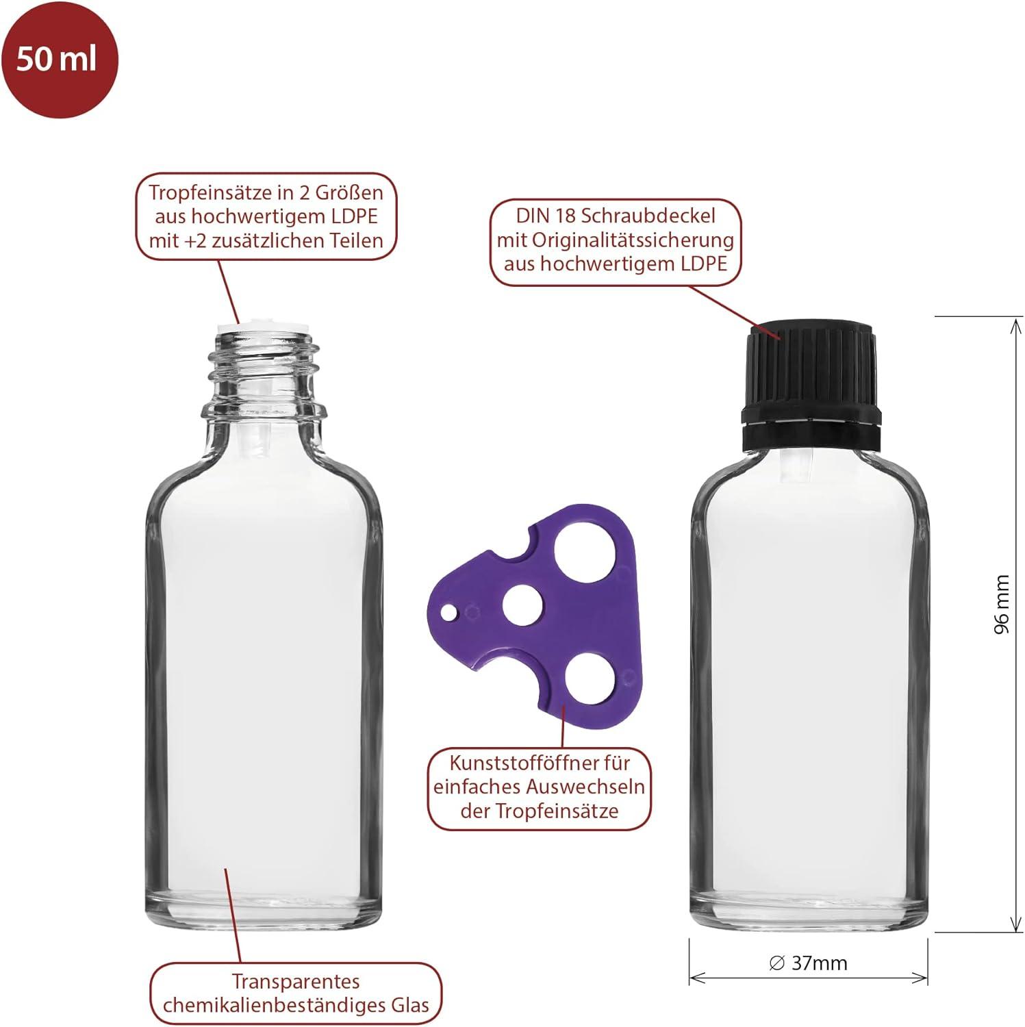 Handsunity 50ml Dripper Inserts - Small Clear Pharmacy Glass Bottles ...