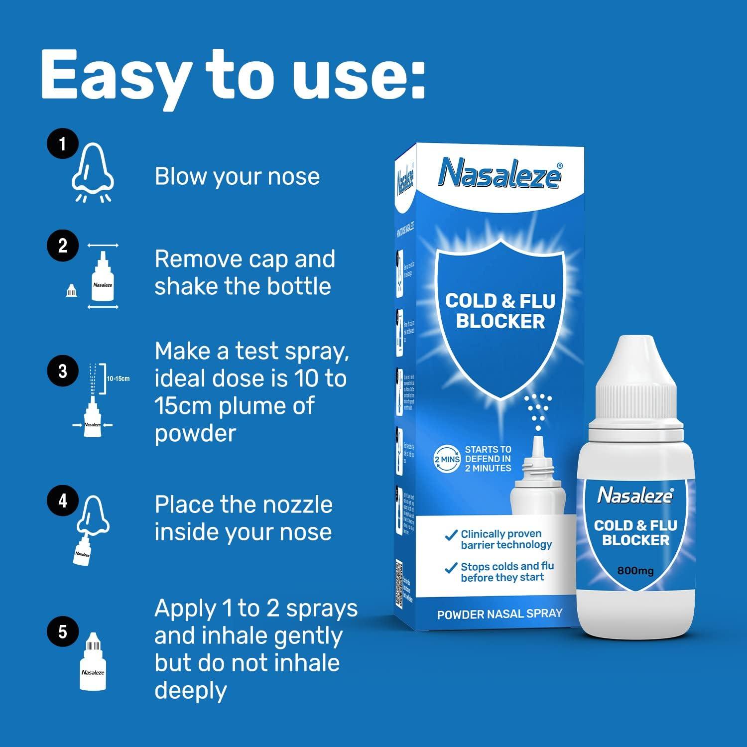 Nasaleze Cold & Flu Blocker - Peppermint Flavour Powder Nasal Spray ...