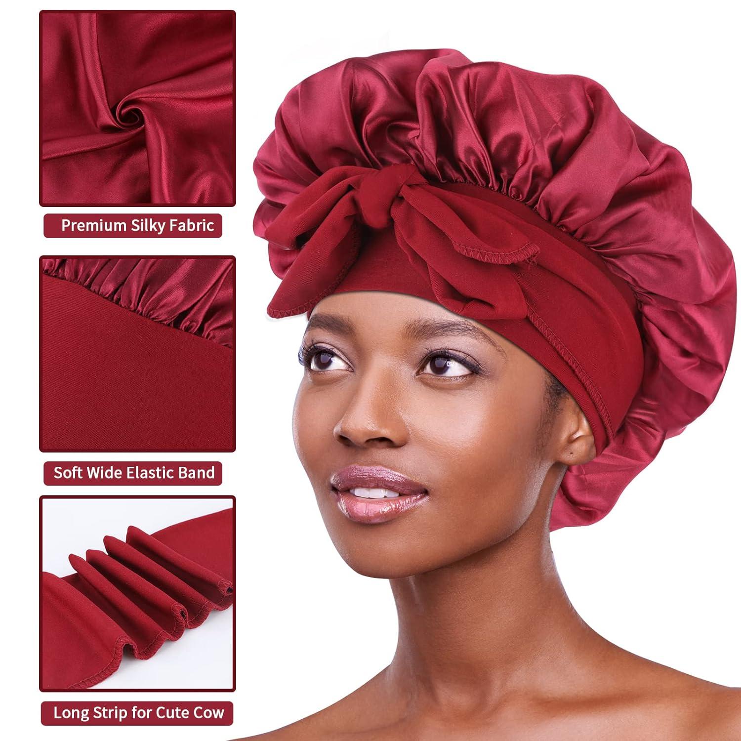 Silk Satin Bonnet Set for Black Women - 2 Pack Hair Bonnets for ...