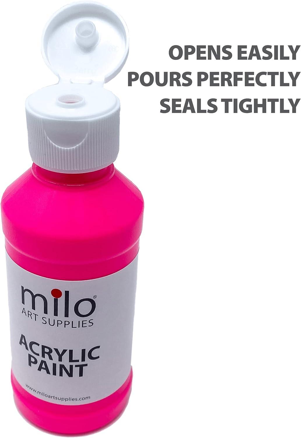 Milo Fluorescent Acrylic Paint Set - 6 Neon Colors | 4 oz Bottles ...