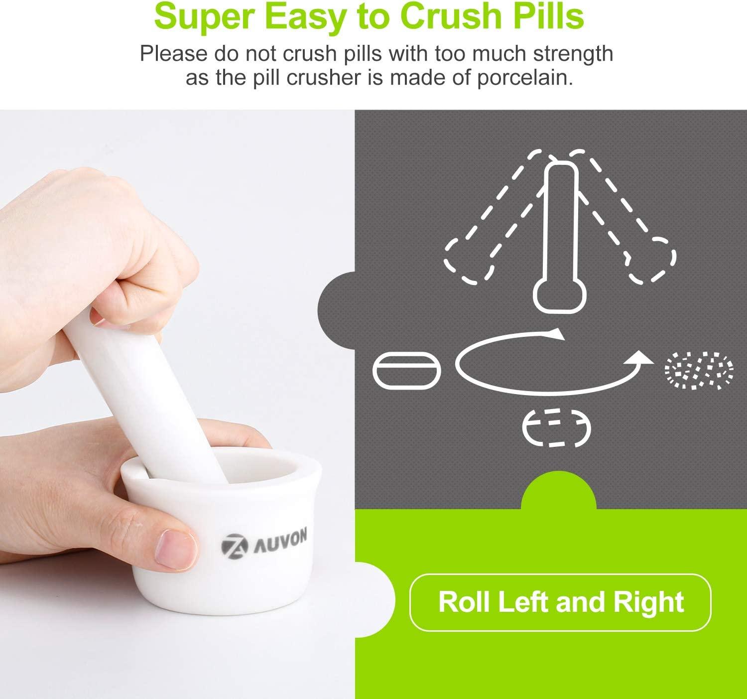 AUVON Mini Pill Crusher - Easy to Clean & Use Porcelain Mortar & Pestle ...