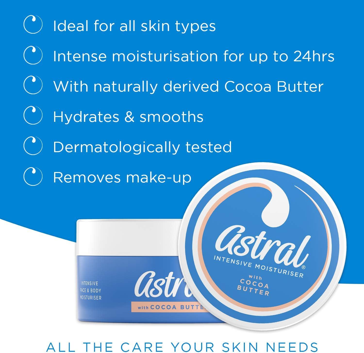 Astral Face & Body Intensive Moisturiser Cream with Cocoa Butter 200ml ...