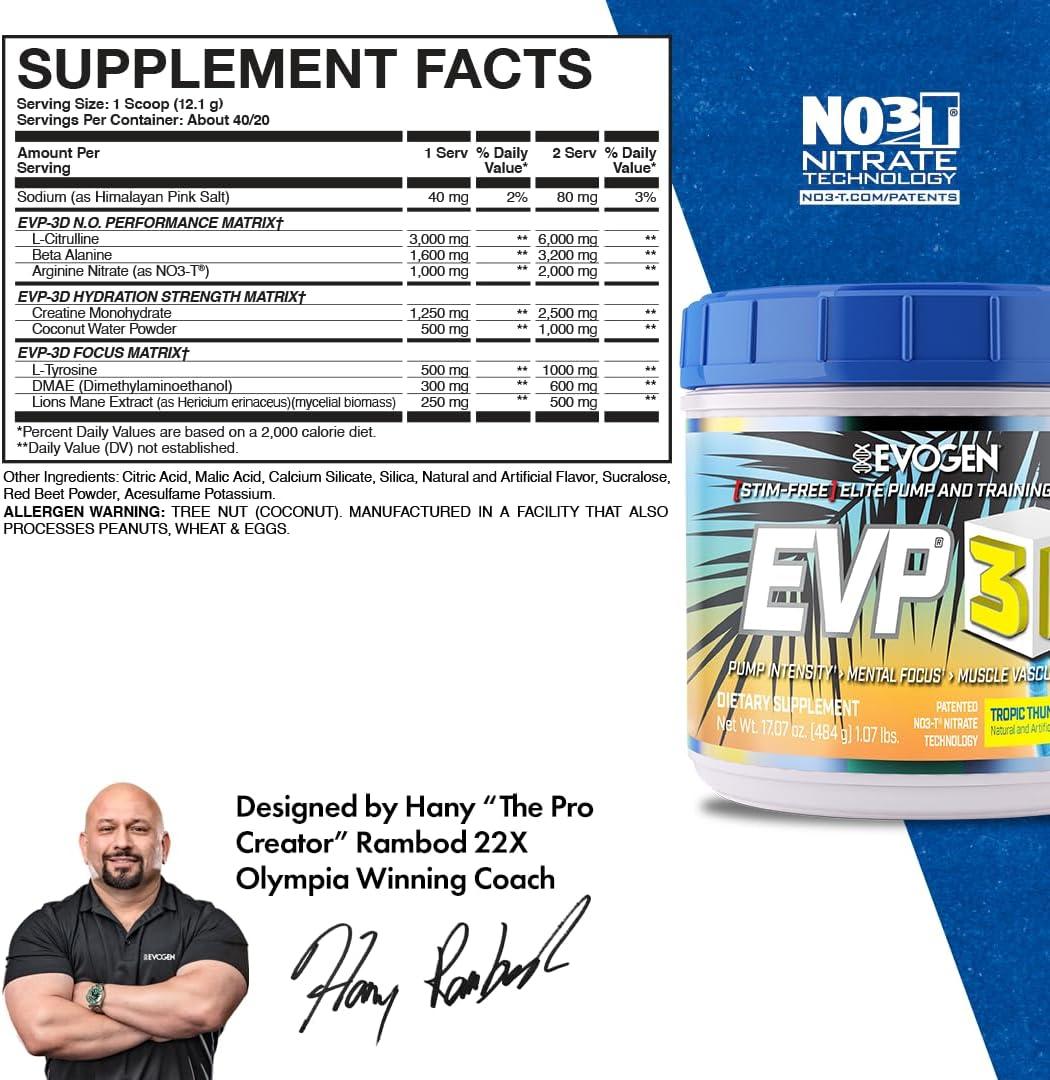 Evogen EVP-3D Pre-Workout Pump Ignitor - Arginine Nitrate, Citrulline ...