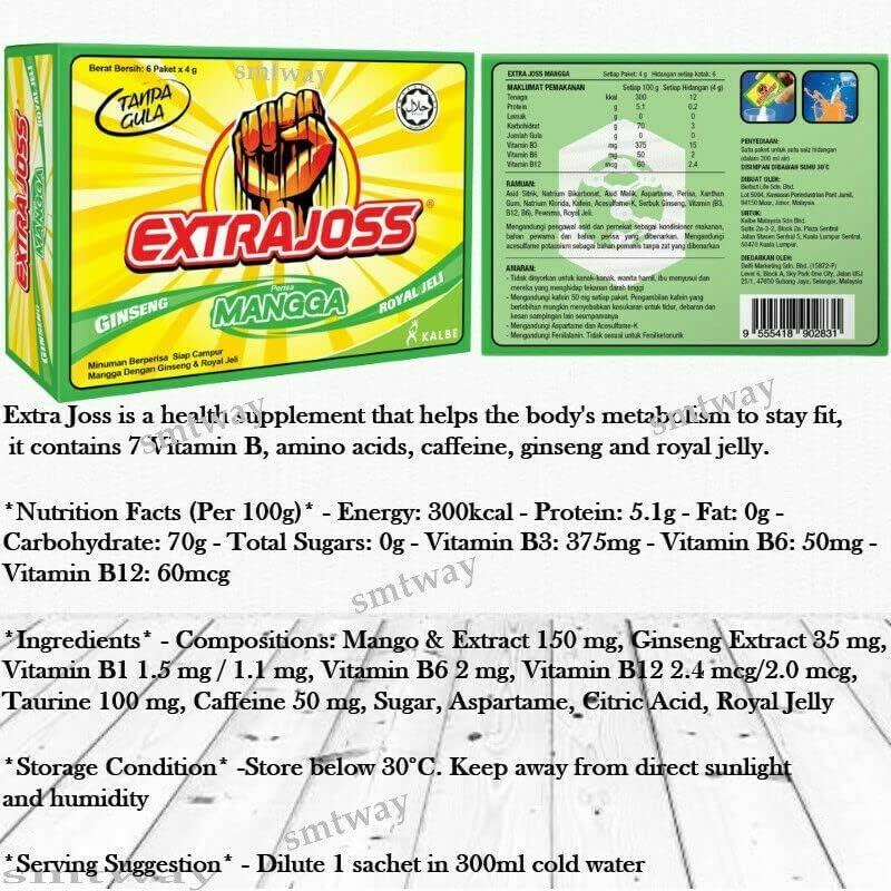 NEW Mango Flavor Extra Joss Energy Powder Drink - 10 Boxes (60 Sachets ...