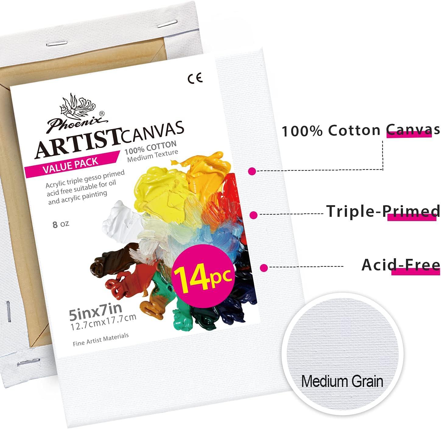 PHOENIX 5x7 Inch Stretched Canvas 14-Pack - 8 Oz Triple Primed 100% ...