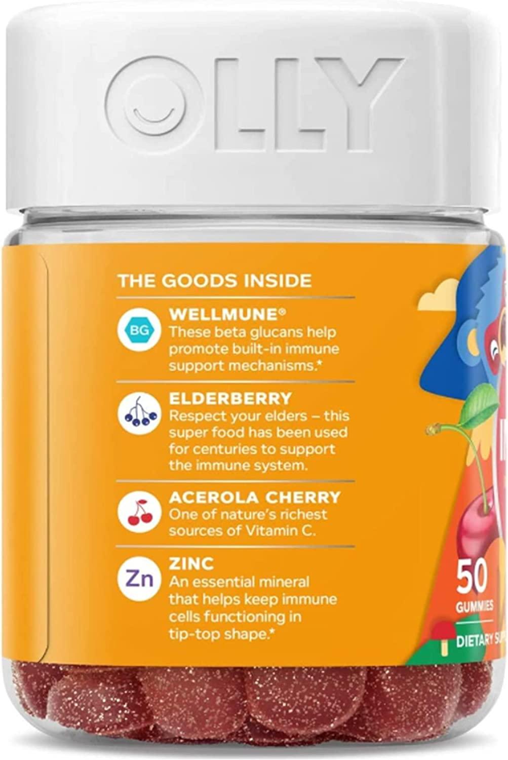 Olly Kids Gummy Immune Support with Wellmune & Elderberry - 50 Gummies ...