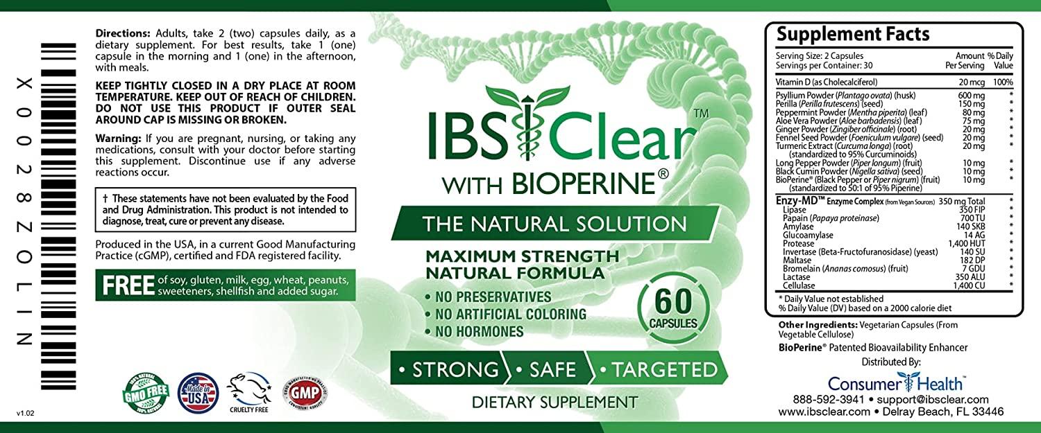 Ibs Clear: Natural Relief with Vitamin D, Psyllium Husk, Fennel - 60 ...