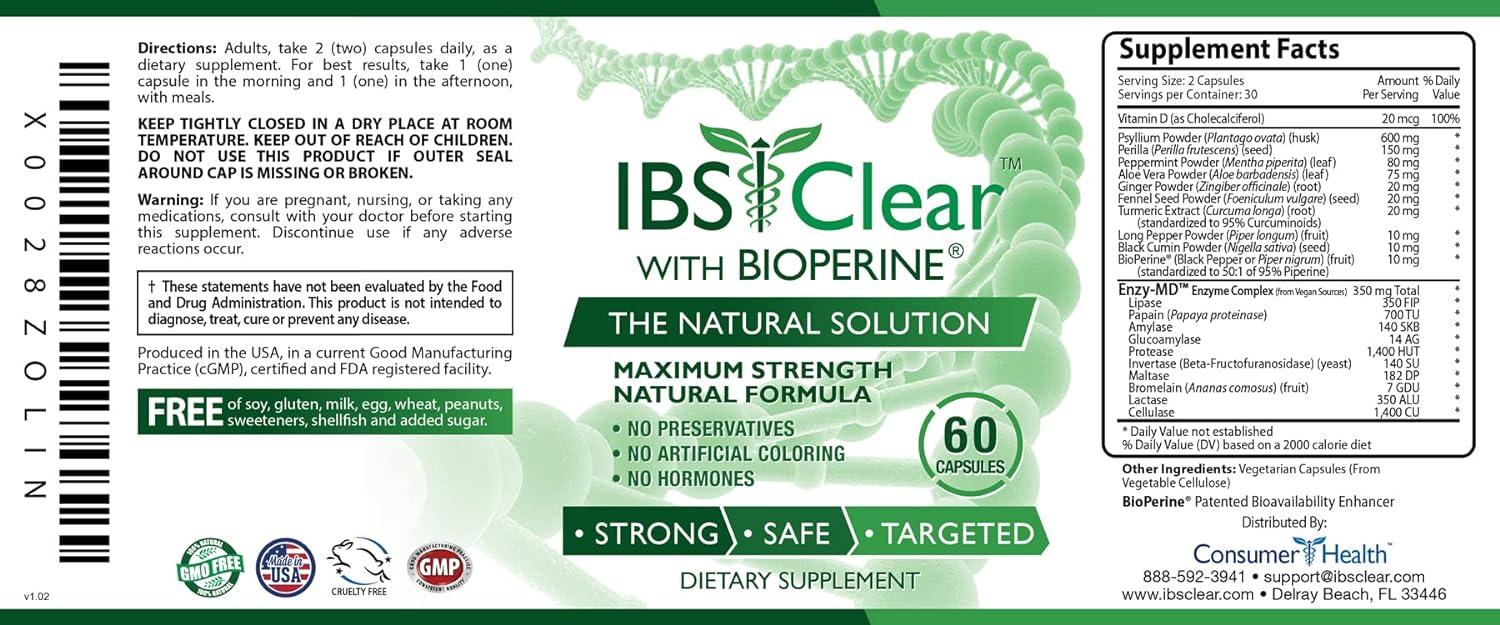 IBS Clear: Natural Relief with Vitamin D, Psyllium Husk & Fennel - 180 ...