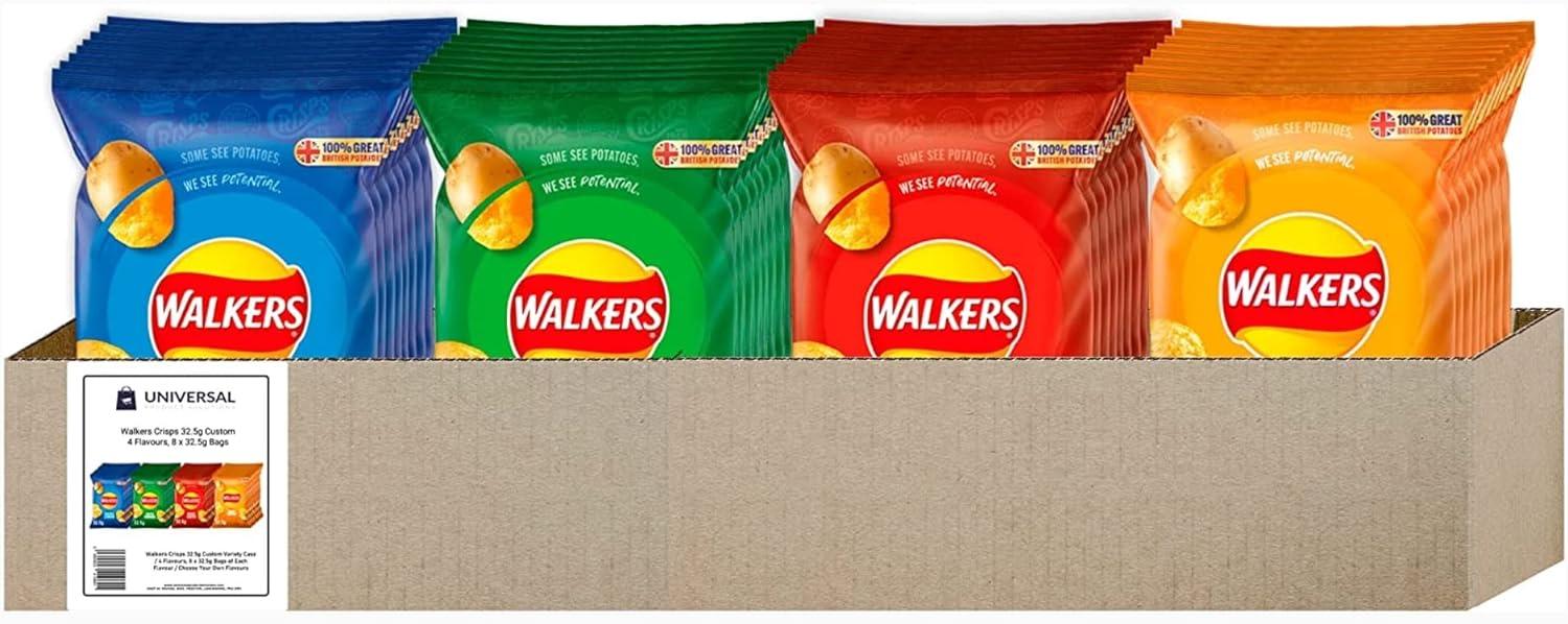 Walkers Crisps 32.5g Custom Variety Case / 4 Flavours 8 x 32.5g Bags of ...