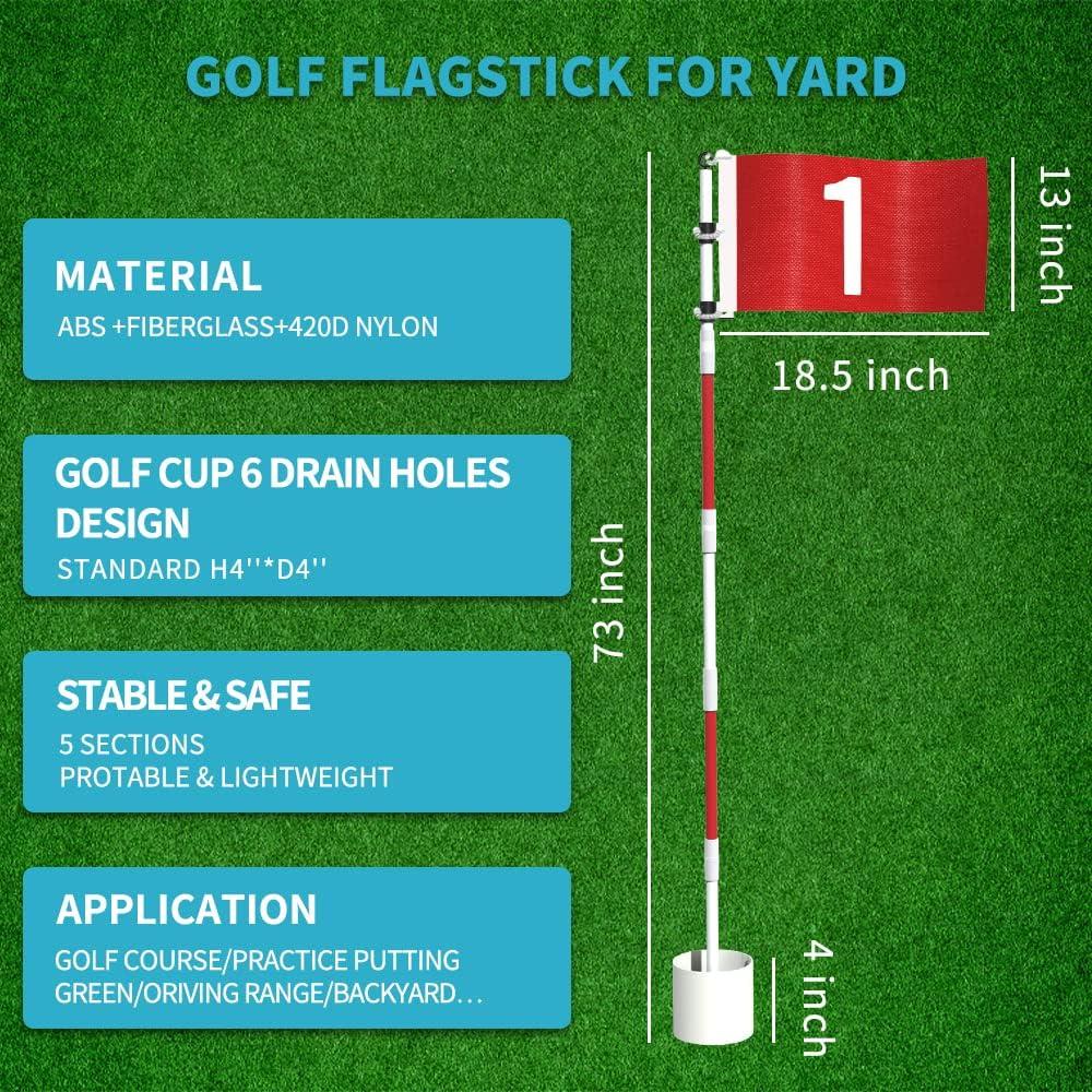 THIODOON 6ft Golf Flagstick with Detachable Cup - Anti-Rust Glass Fiber Design