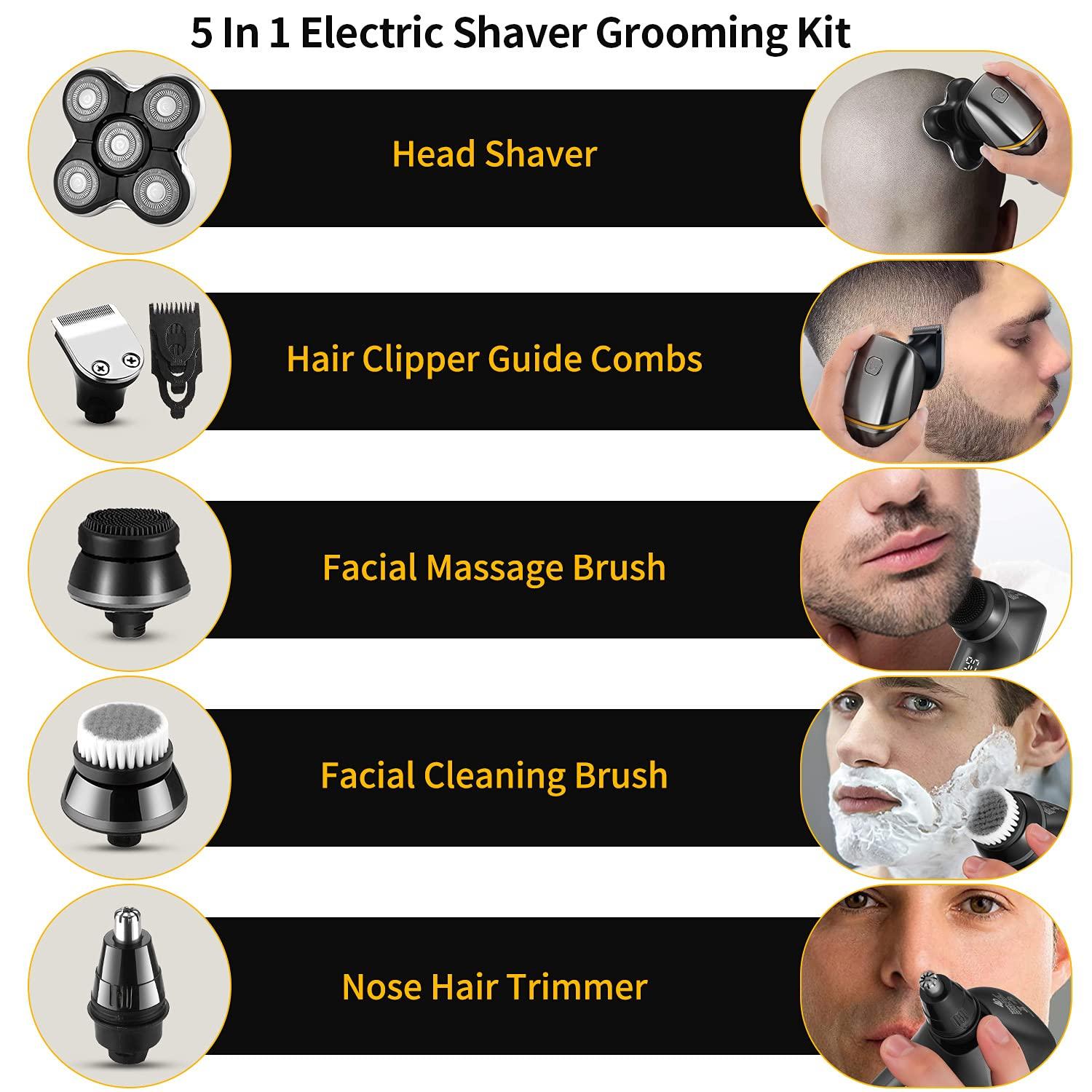 5-in-1 Electric Razor for Bald Men - Multifunctional Head Shaver ...