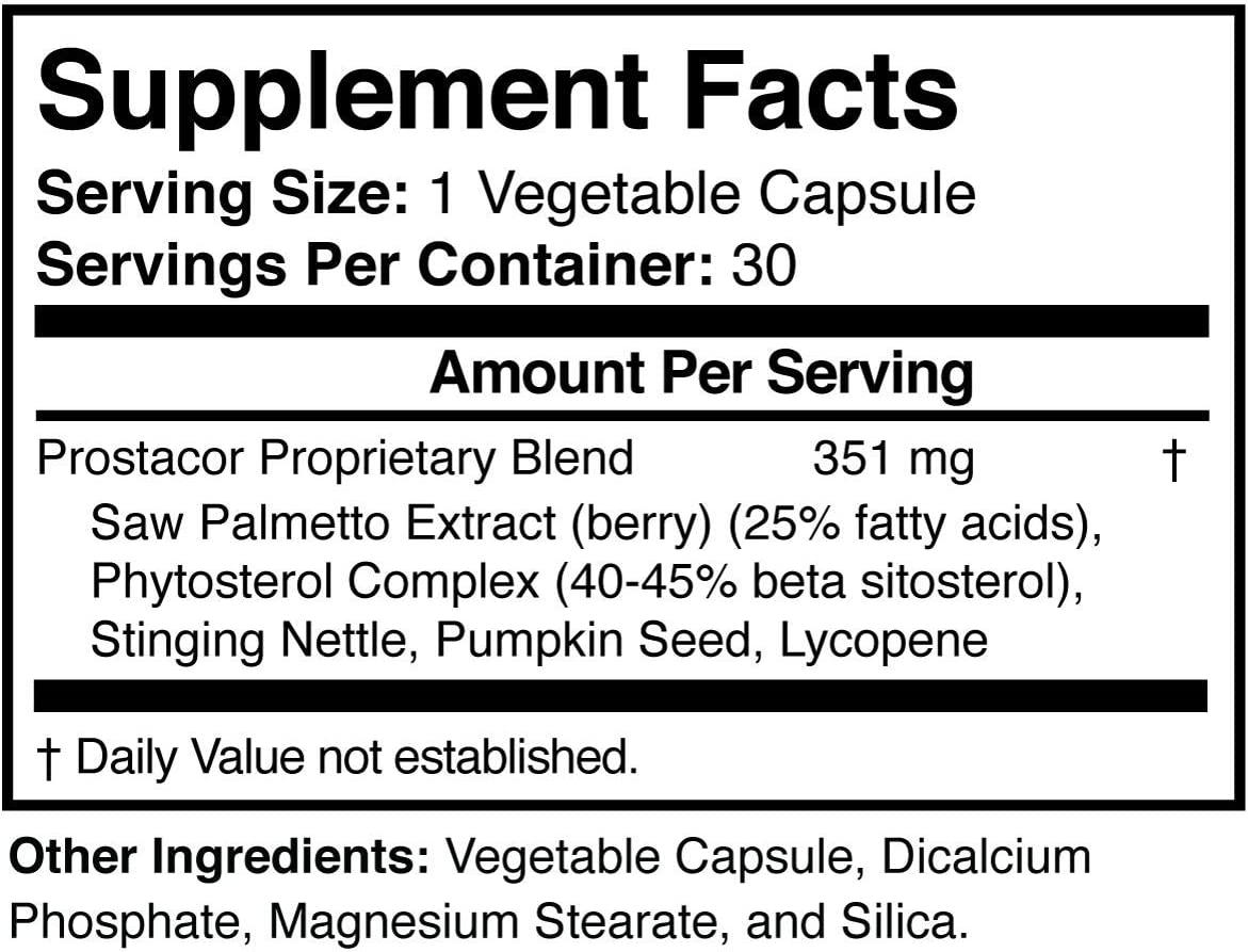 Prostacor Natural Prostate Support Supplement - Non-GMO, Vegan, Gluten ...