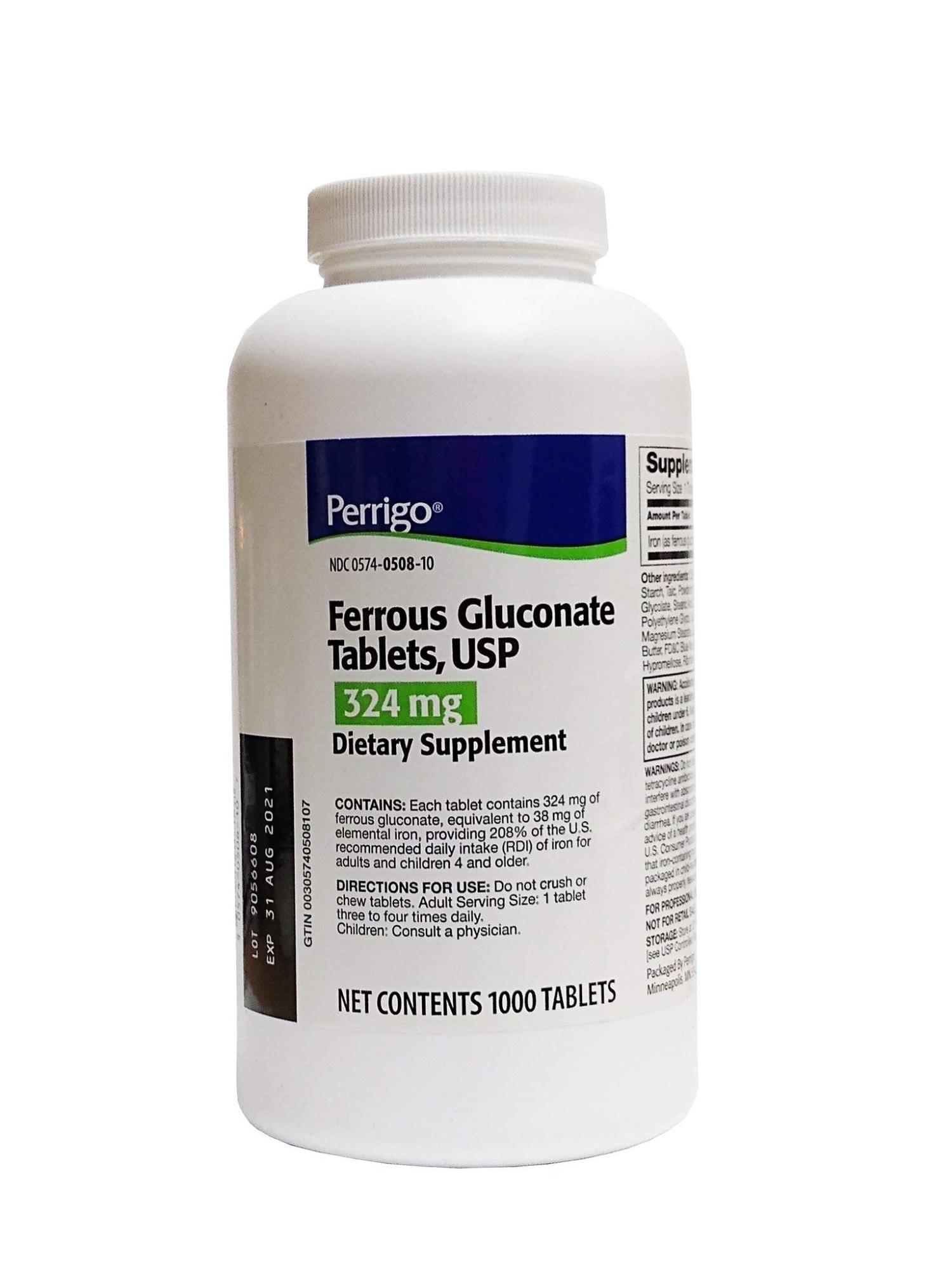 Green Ferrous Gluconate 324mg Tablet 1000ct - Iron Supplement for ...