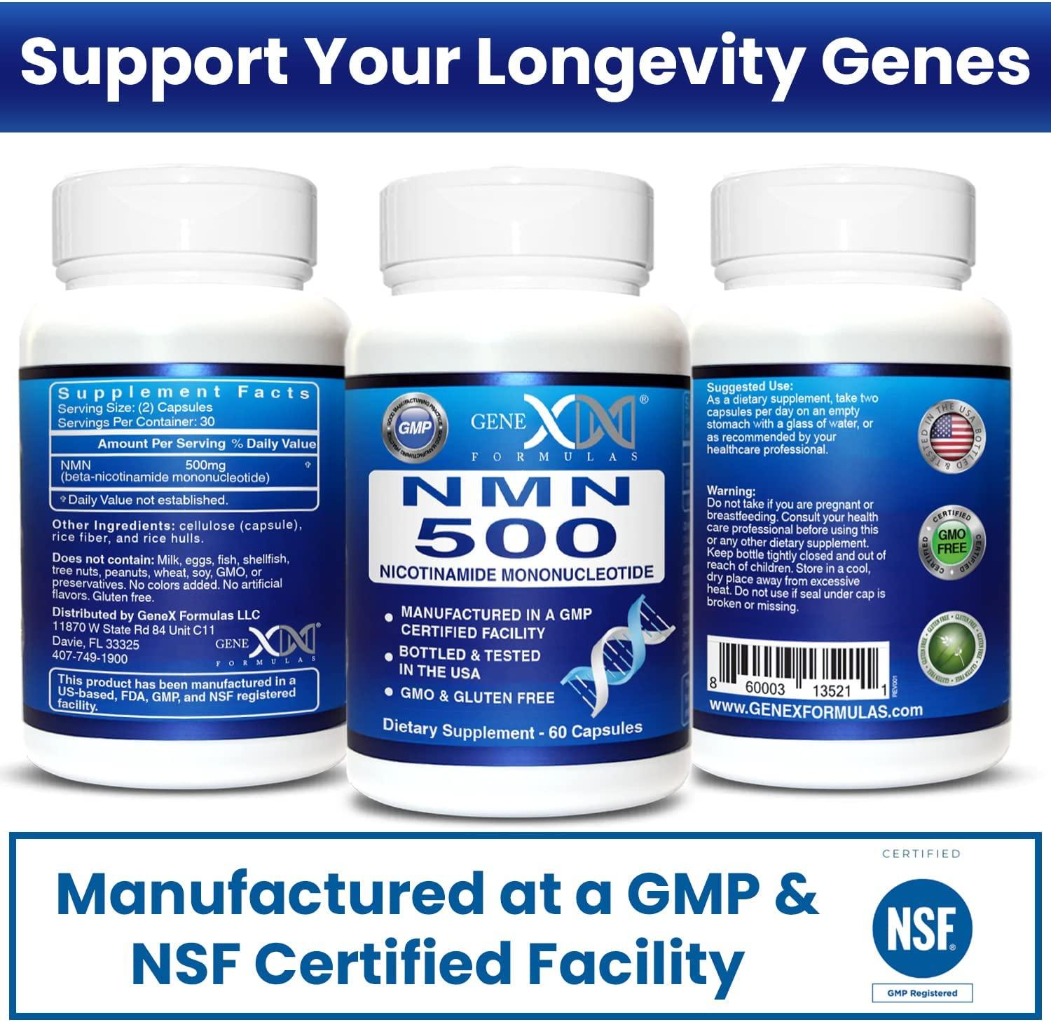 GENEX FORMULAS NMN Nicotinamide Mononucleotide Supplements - 99% Pure Shelf Stabilized - 500mg ...