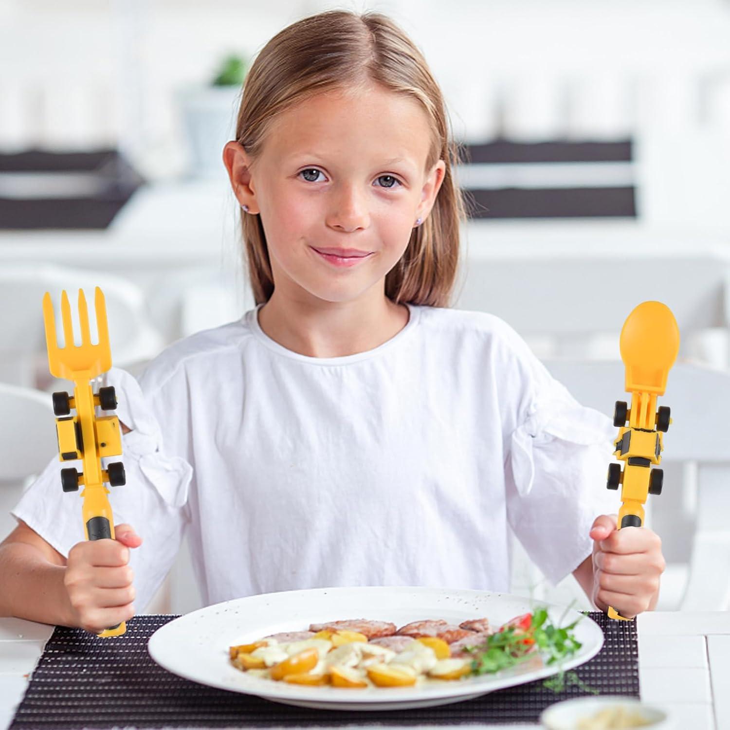 Buy Forhome Silicone Baby Cutlery Set - 3-Piece Construction Theme Fork ...