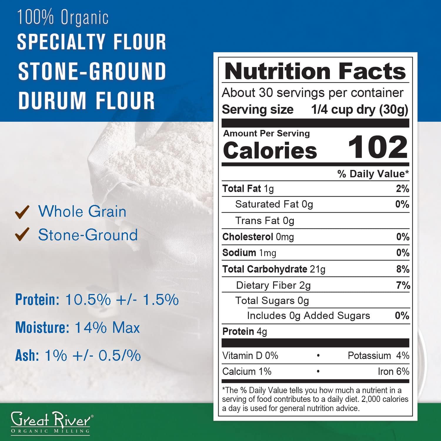 Great River Organic Milling Whole Grain Durum Flour - 8 lb, Stone ...